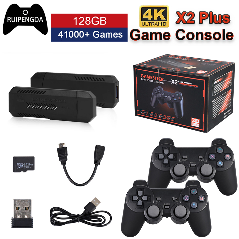 Consola De Videojuegos 3D X2 Plus 4K HD TV GameStick 2.4G Controlador ...