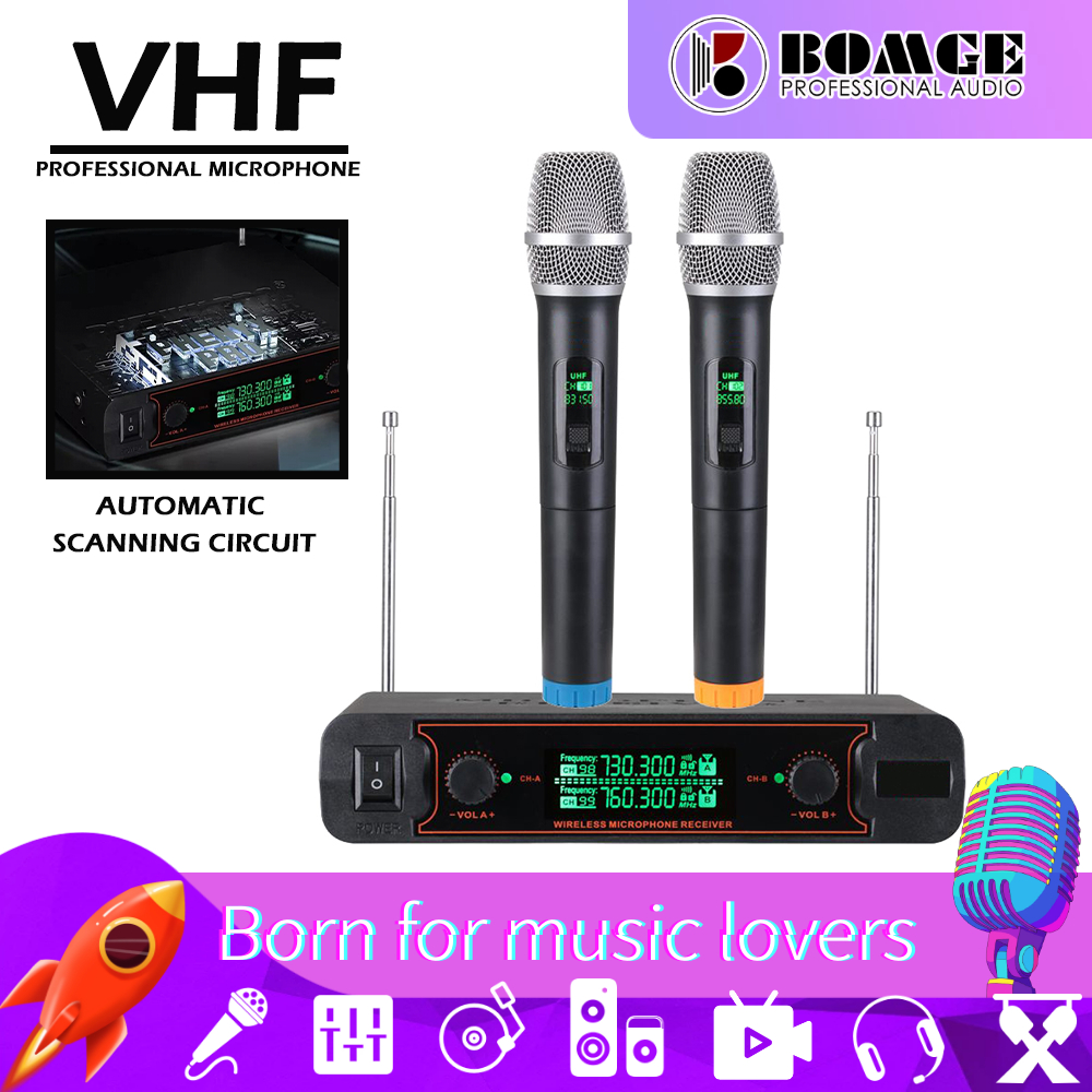 BOMGE VHF Frecuencias 2 Cápsula Dinámica Portátil 2 Canales Micrófono Inalámbrico | Shopee México