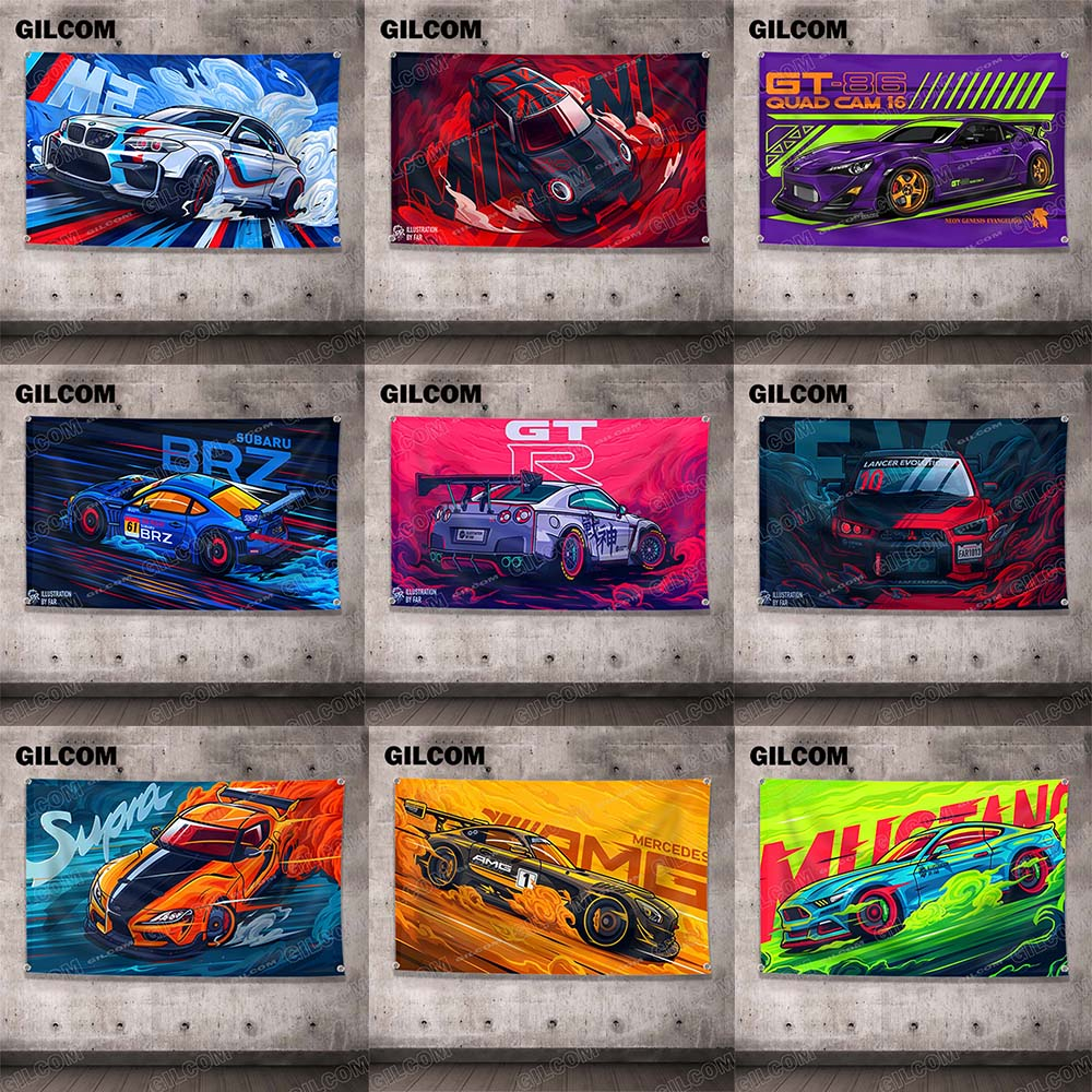 Póster De Carreras De Dibujos Animados Bandera Subaru BRZ Lancer ...