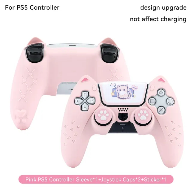 GeekShare Pink Cat Paw PS5 Controllers Skin Grips Set Antideslizante ...