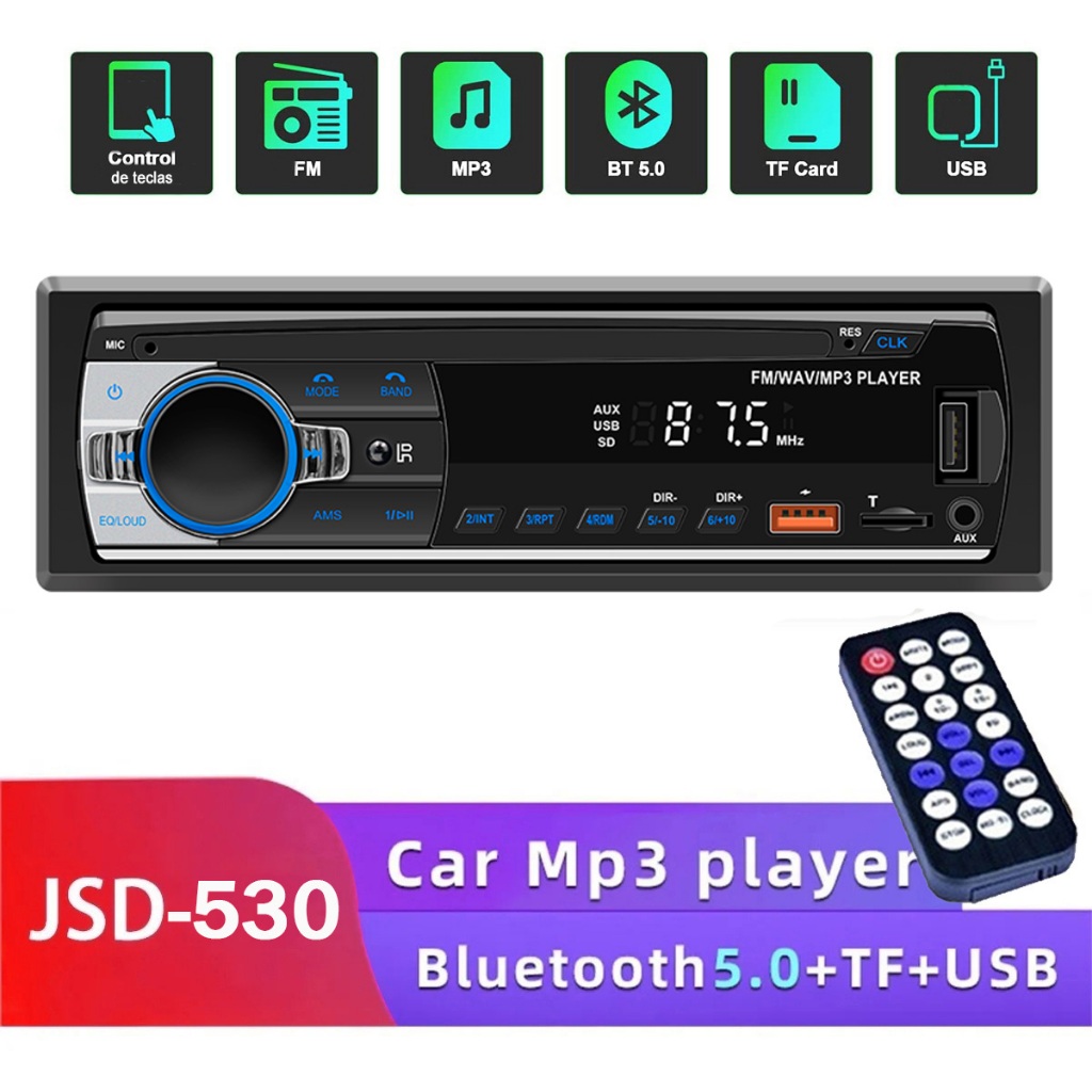 Auto Estereo Coche Reproductor Mp3 Radio Con Bt Aux 2Usb Sd JSD-530 Lite | Shopee México