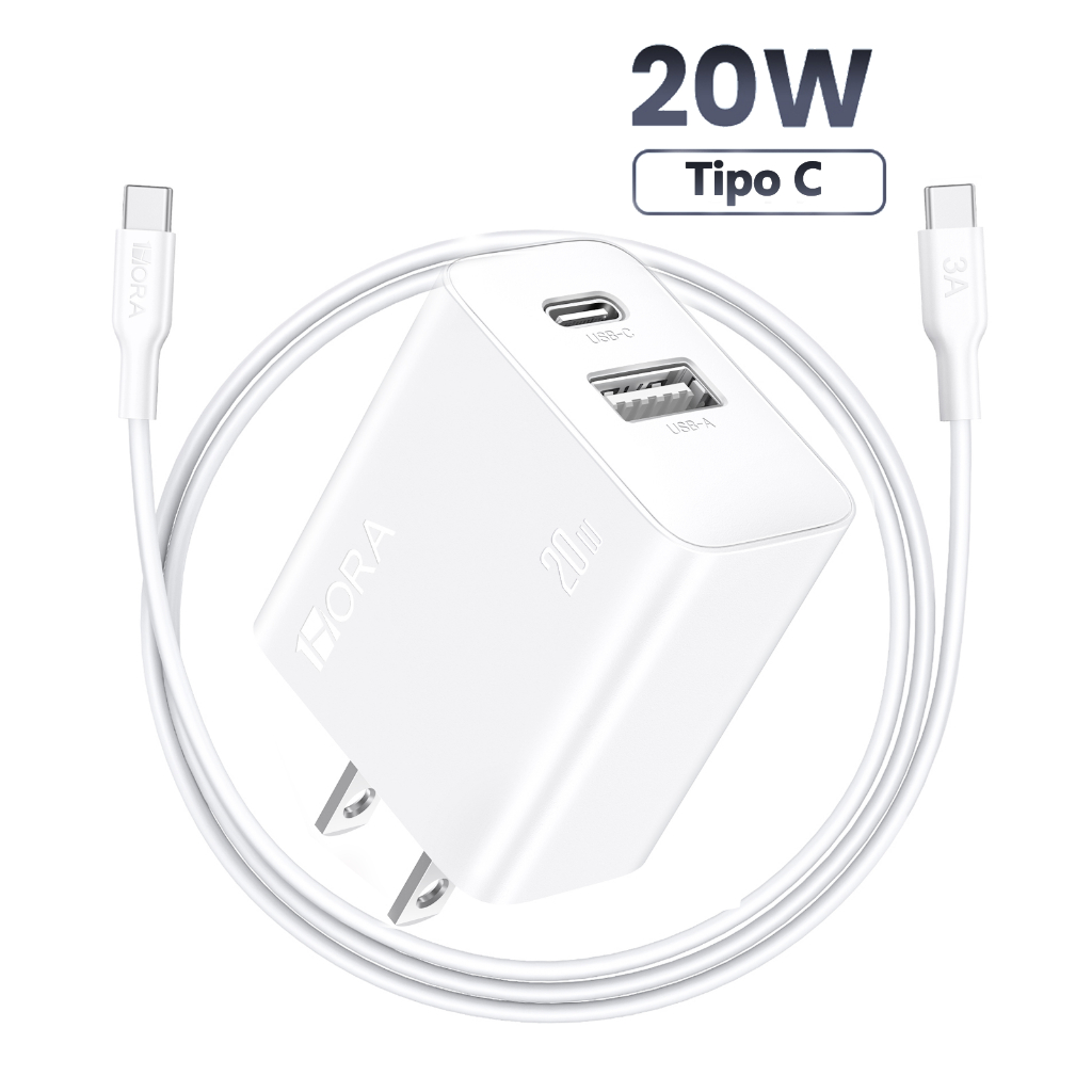 1Hora Cargador Tipo C USB C 20W 2 Puertos Carga Rápida Combo de carga Universal Android iPhone ...