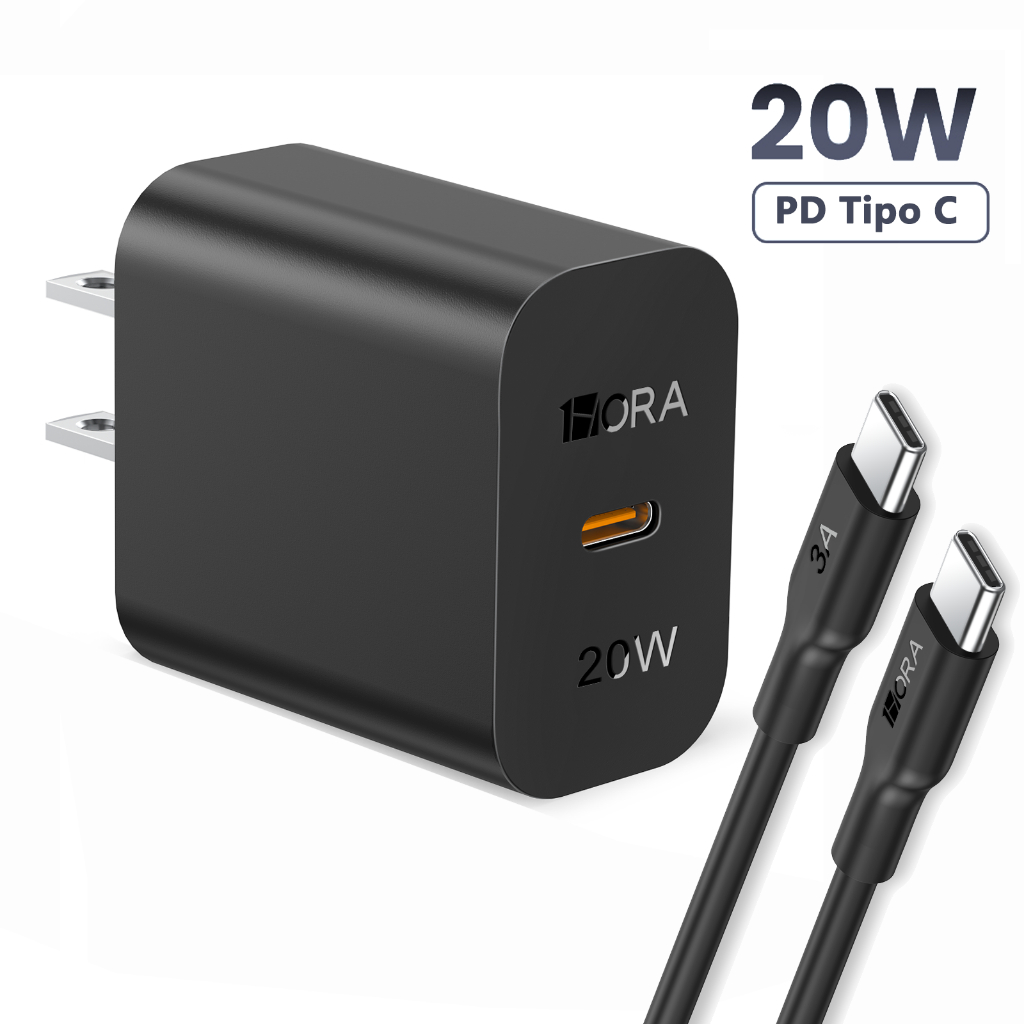 1Hora PD 20W USB C a Tipo C Adaptador De Cargador De Cable 1 Hora Carga Rápida QC 3.0 Turbo ...