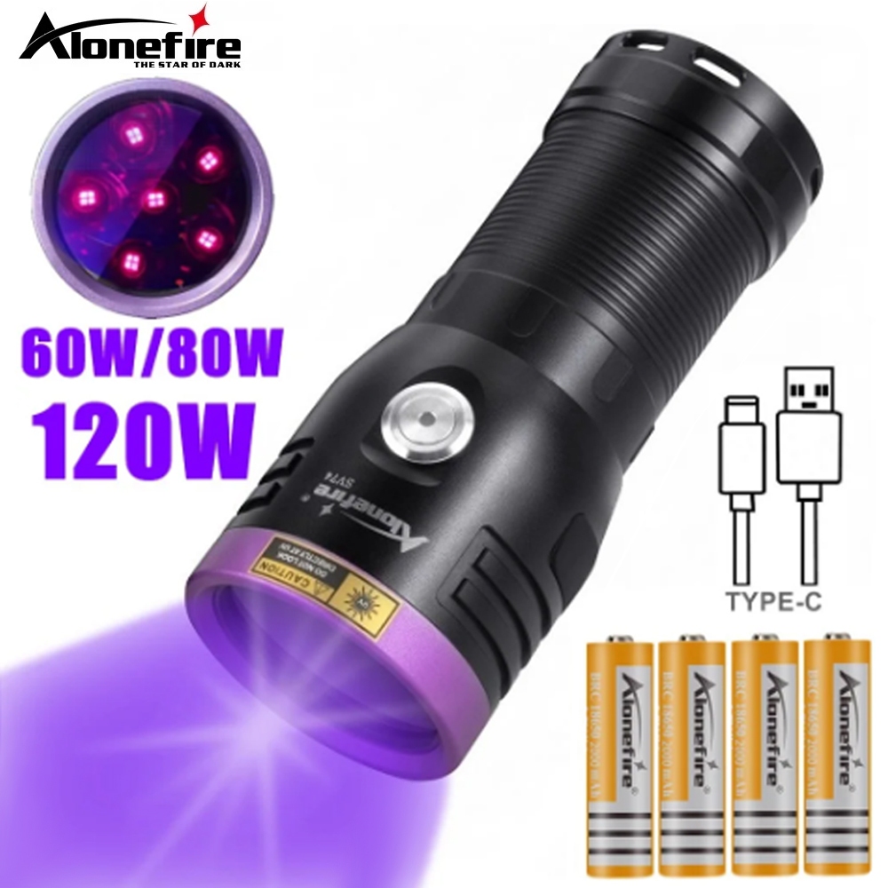 Alonefire SV86 120W 6x Led 365nm Linterna UV De Alta Potencia Carga USB Luz Negra Curado Dinero ...