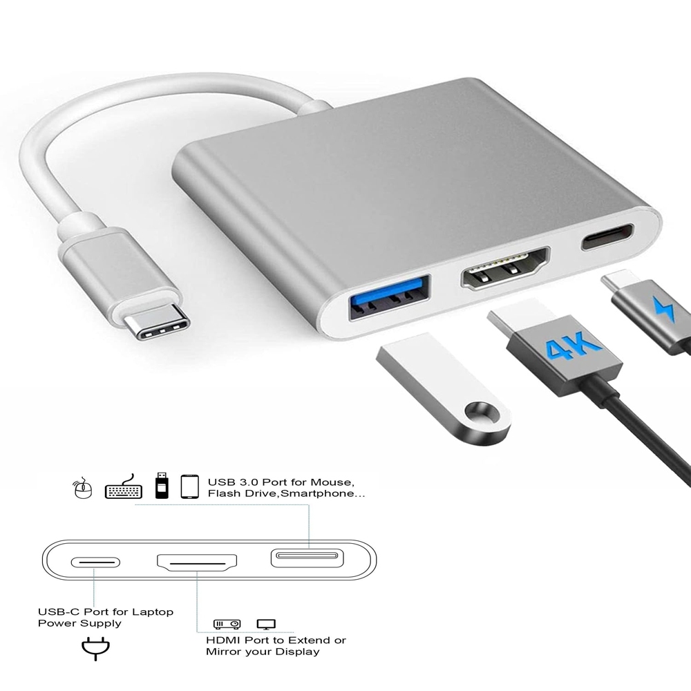 Adaptador Multipuerto USB C A HDMI Tipo 3.1 Convertidor Thunderbolt 3 4K Salida Puerto USB3.0 Y ...