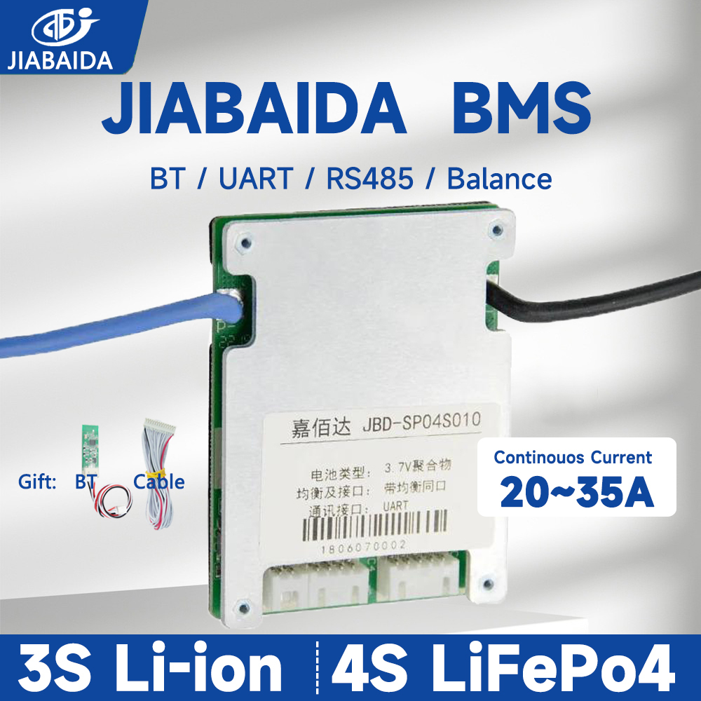 JIABAIDA Smart BMS 3S Li-ion 4S 12V LiFePo4 Litio BT UART 20A 30A 35A Equilibrio De Carga JBD ...