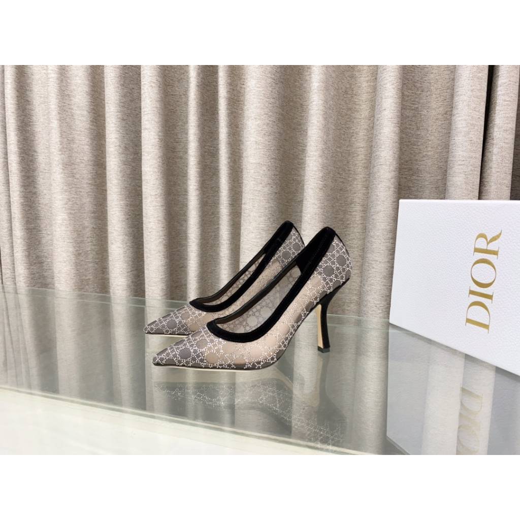 Dior 2025 Malla Rhinestone Damas Nuevo Estilo Señaló Tacones Altos ...