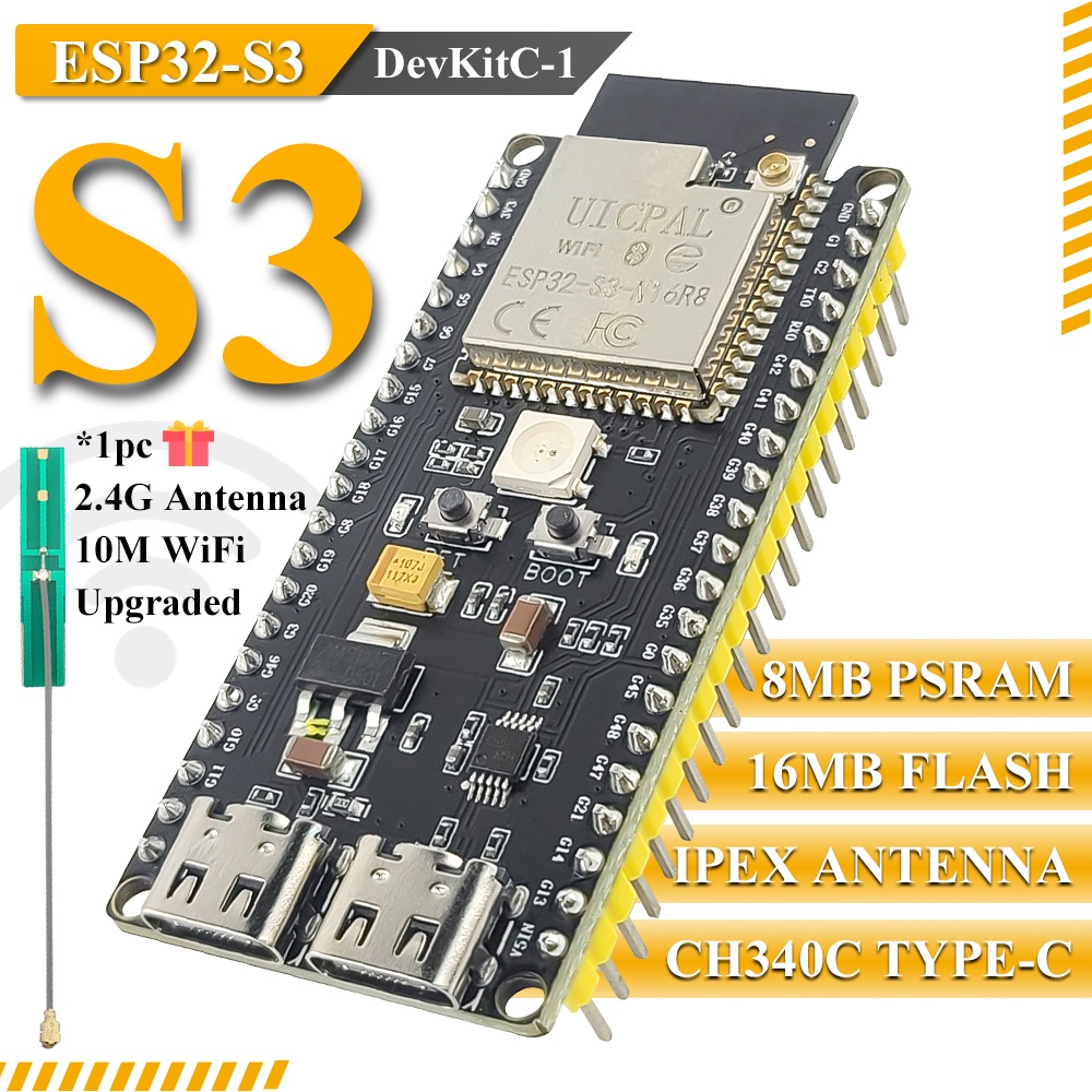 ESP32 S3 Placa De Desarrollo ESP32-S3-DevKitC-1 BT 2.4G Módulo Wifi Para Arduino 8MB PSRAM 16MB ...