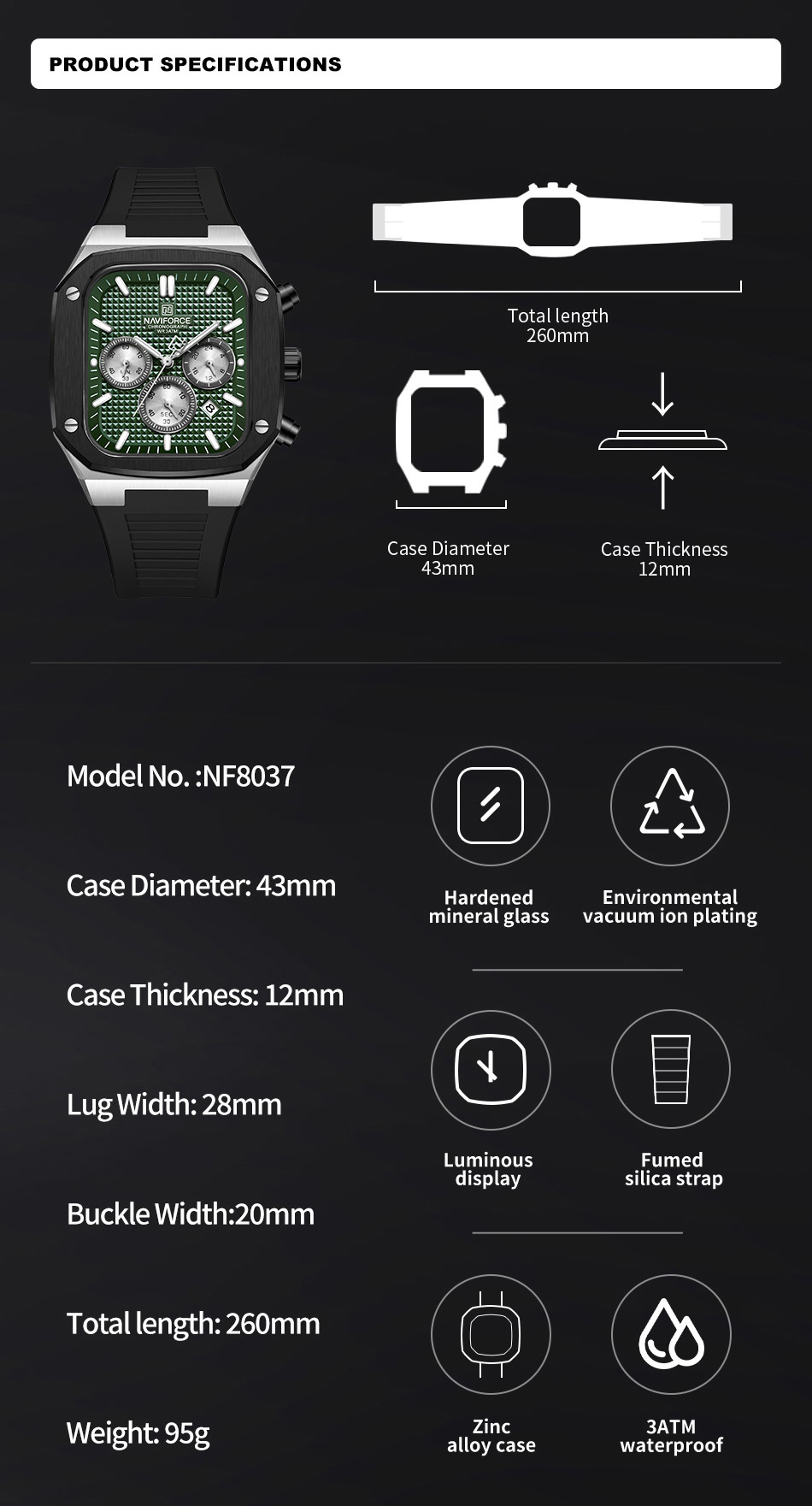 NAVIFORCE Reloj Para Hombre 8037 Fashion Sposts Analógico Impermeable ...
