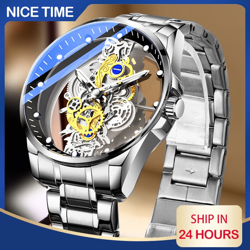 Reloj De Hombre Esqueleto Transparente De Doble Cara Movimiento ...