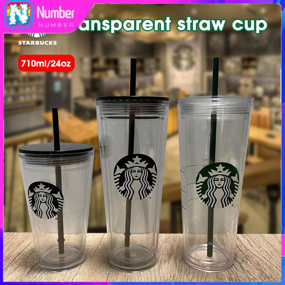 Vaso de paja clásico de Starbucks taza fría taza de plástico de doble capa taza de paja ...