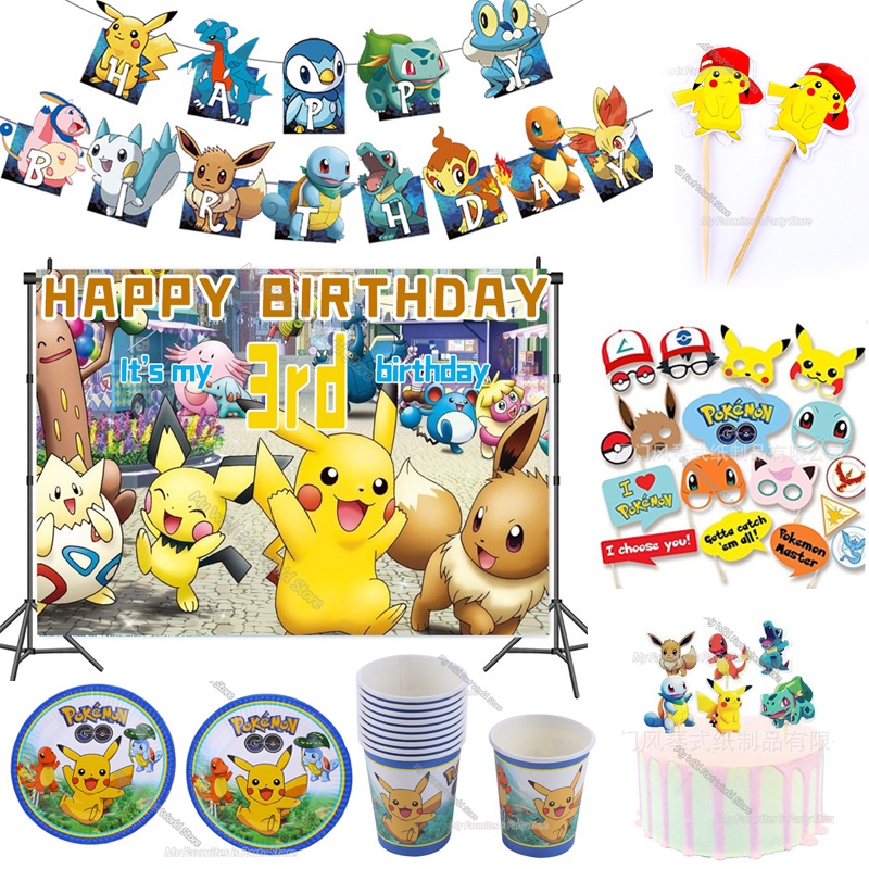 Pokemon Tema Fiesta Decoración Niño Birthady Get-together Backdorp Baby ...