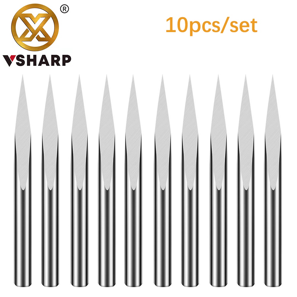 Vsharp 10pcs/set 3.175mm Vástago 3 Cara Final Fresa En Forma De V CNC Máquina De Grabado ...