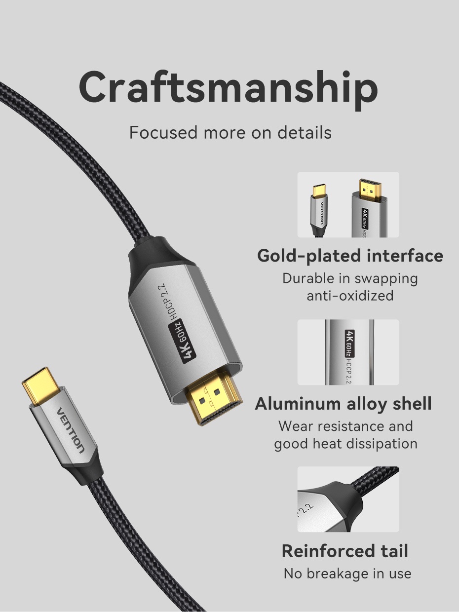 Vention Cable Tipo C A HDMI Suoport HDCP2.2 4K 60Hz 3D Pantalla De TV Visual USB Coverter Para ...