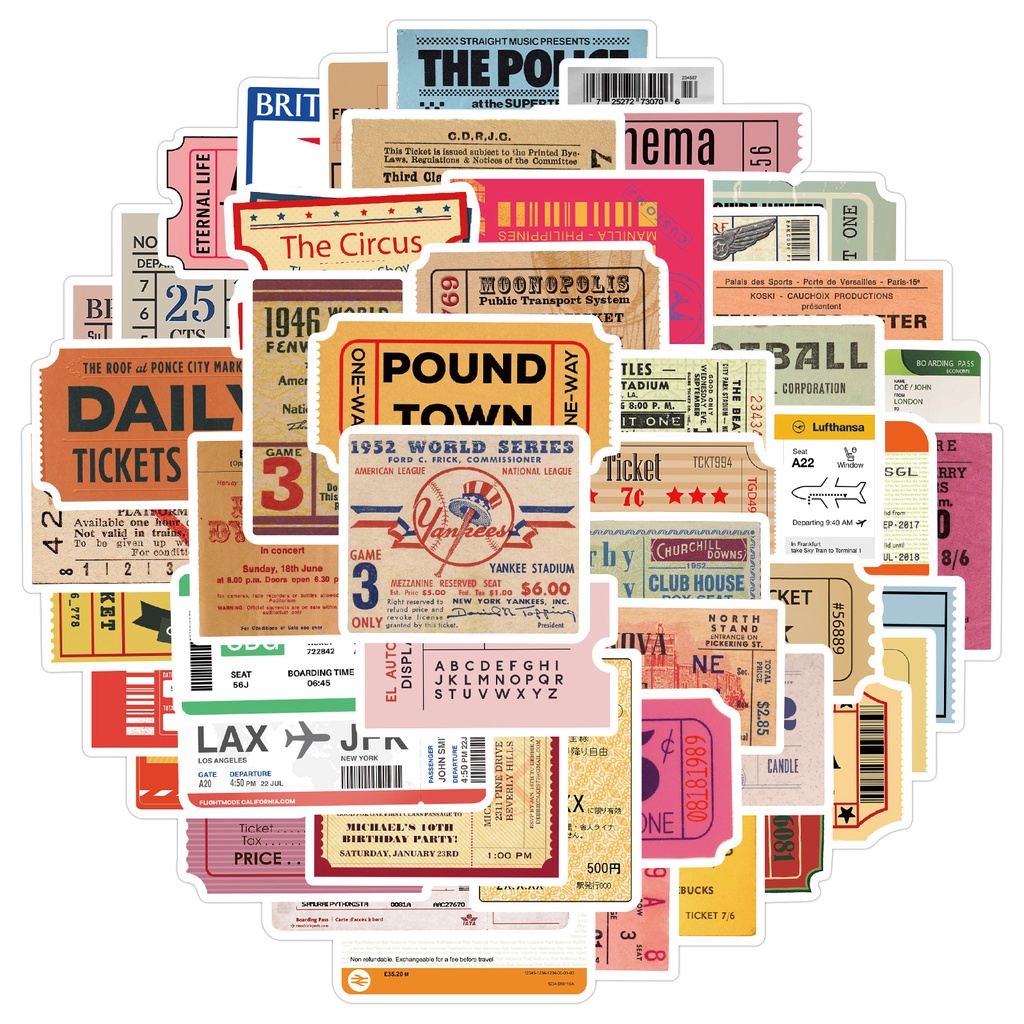 50PCS Retro Airline Ticket Stub Stickers Waterproof Car Motorcycle ...