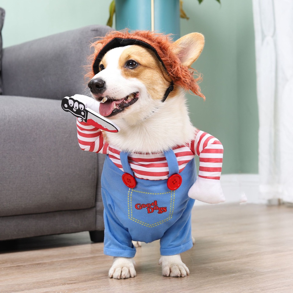 Divertido Perro Ropa Perros Cosplay Disfraz De Halloween Chuky Traje ...
