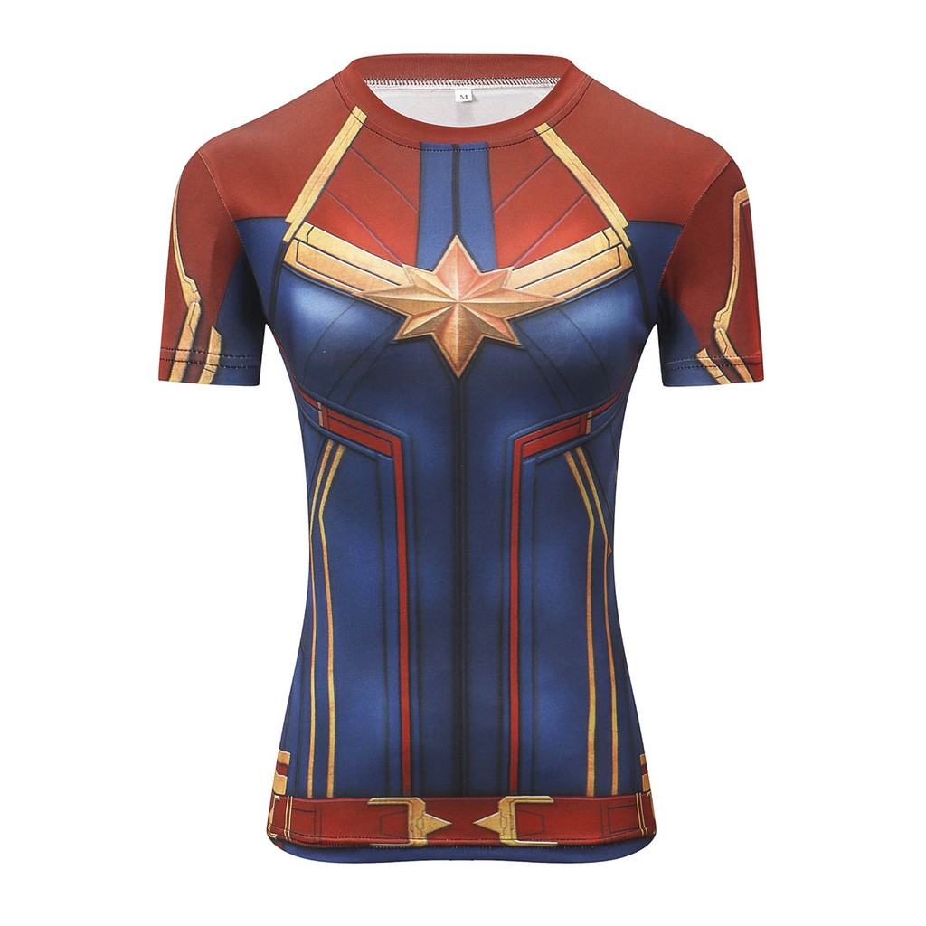 Nuevo Superhéroe Capitán Marvel Compresión Mujeres T-shirt Moda Secado ...