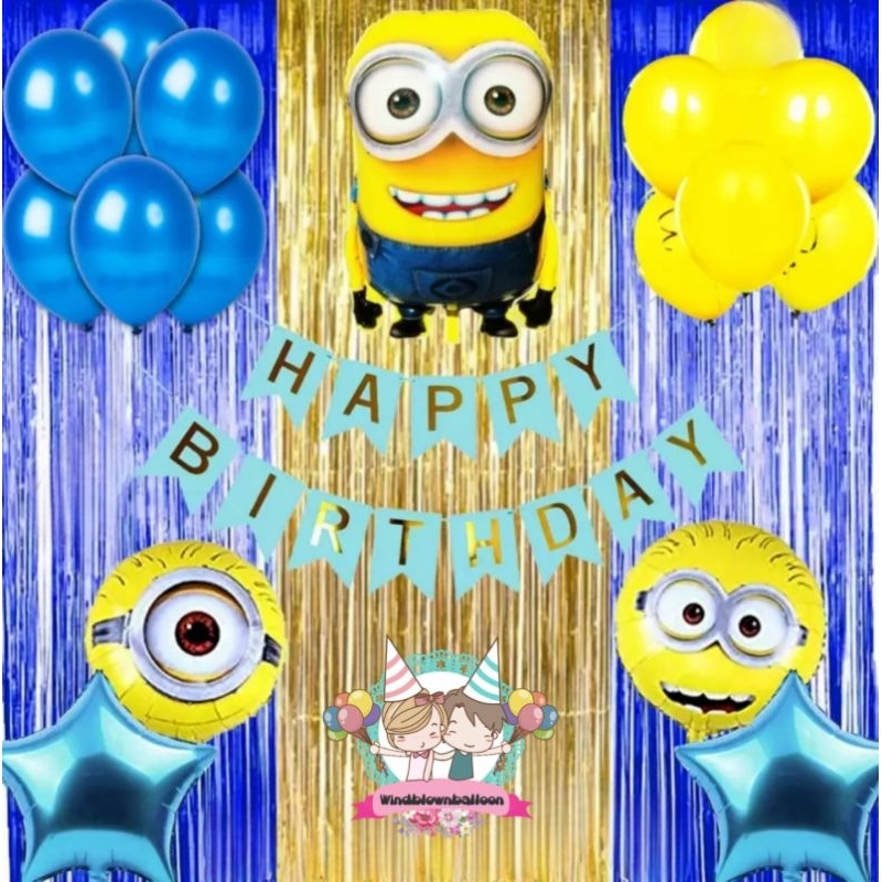 Windblown Globos MINION Paquete De Cumpleaños Para Niños Y Niñas/HBD ...