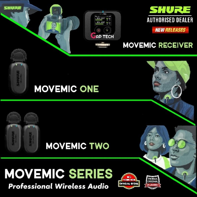 Shure MoveMic Series/MV-One/Two R/Receptor-Kit Dos-Sistema De Micrófono Inalámbrico Profesional ...