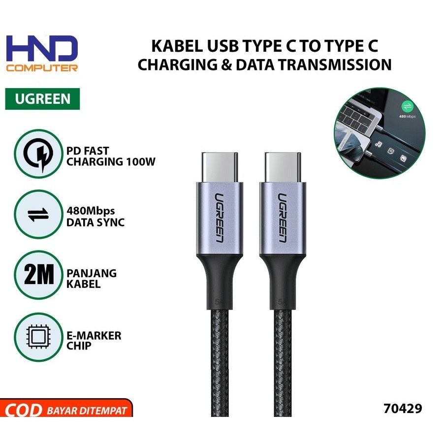 Ugreen Cable USB Tipo C A 5A 100w Gris Oscuro 2metros-70429 | Shopee México
