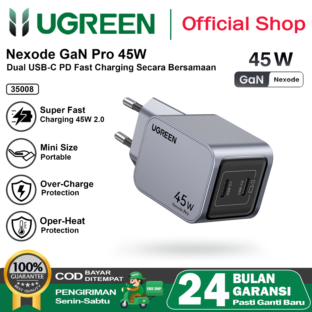 Ugreen Cargador GaN Pro Mini Tamaño PD Tipo C Carga Rápida 45W | Shopee México