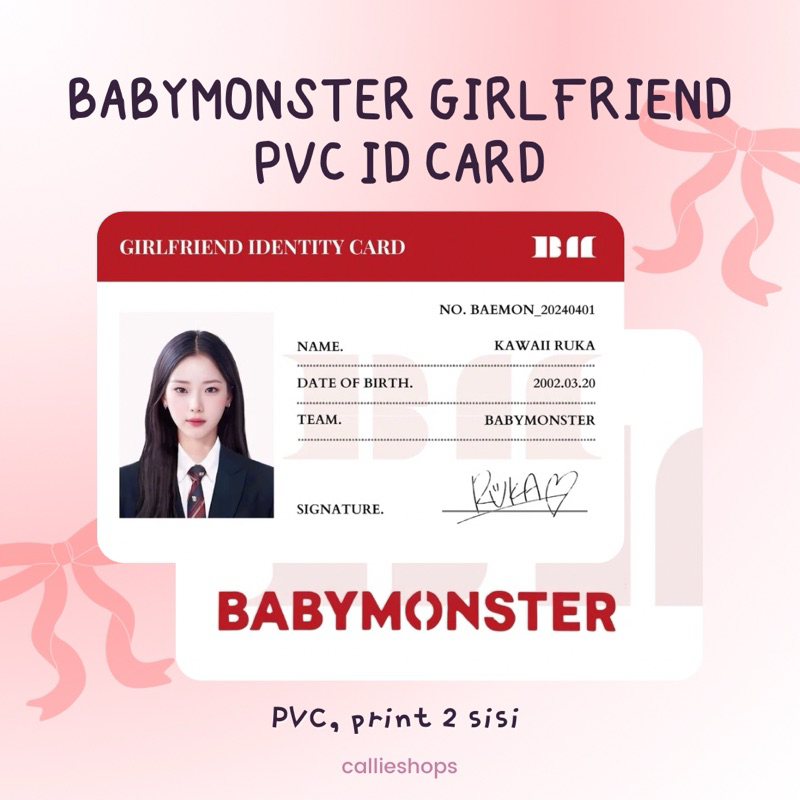 Babymonster BAEMON PVC Tarjeta De Identificación/Fotográfica Ahyeon Ruka Asa Pharita Chiquita ...