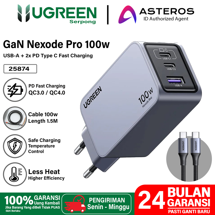 Ugreen Cargador De Pared 100w Nexode PRO Mini GaN Carga Rápida De 3 Puertos PPS | Shopee México