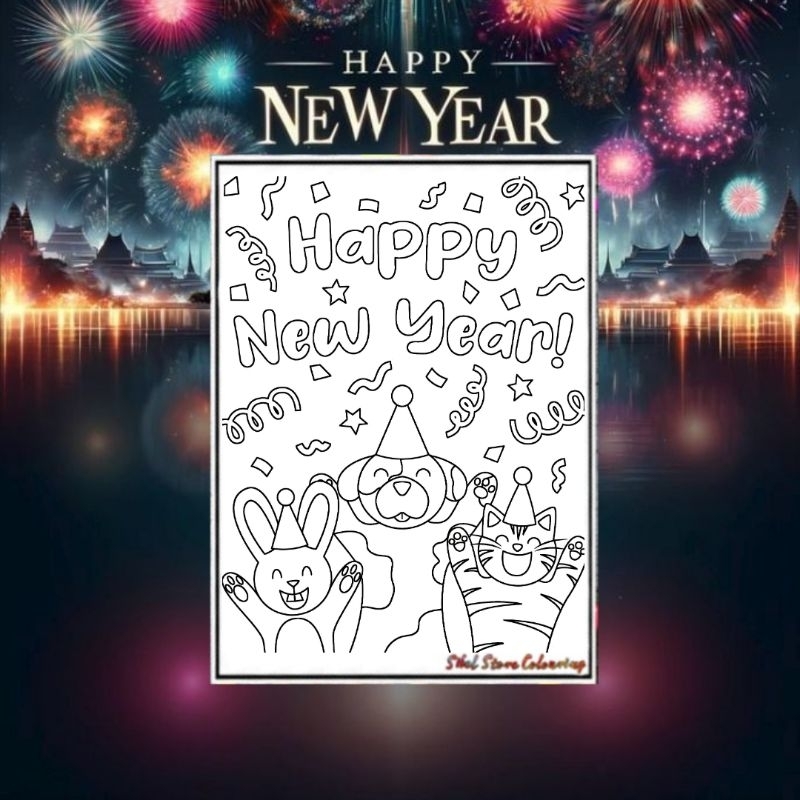 Papel Para Colorear Para Niños Con Tema De Feliz Año Nuevo/2025/De ...