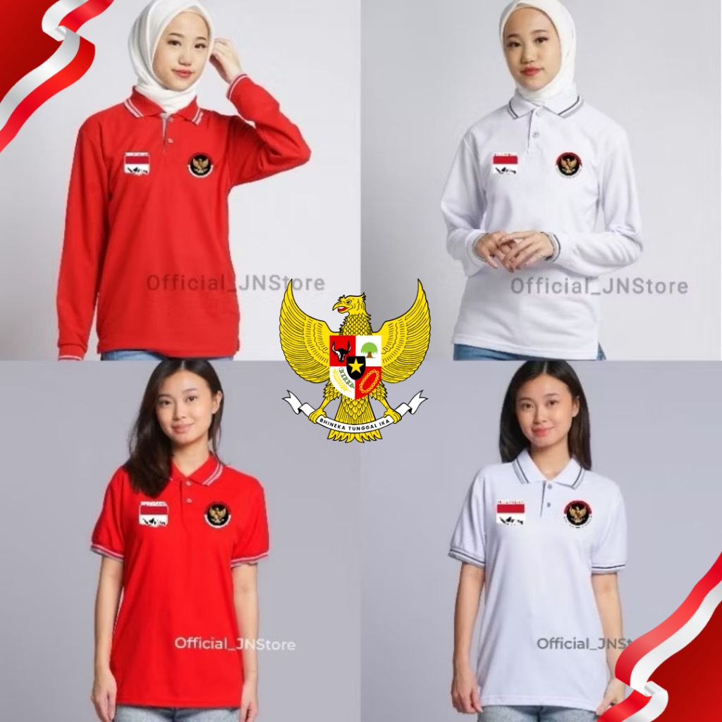 MERAH PUTIH Polos Cortos Y Largos Lista De Garuda Indonesia Unisex Rojo ...