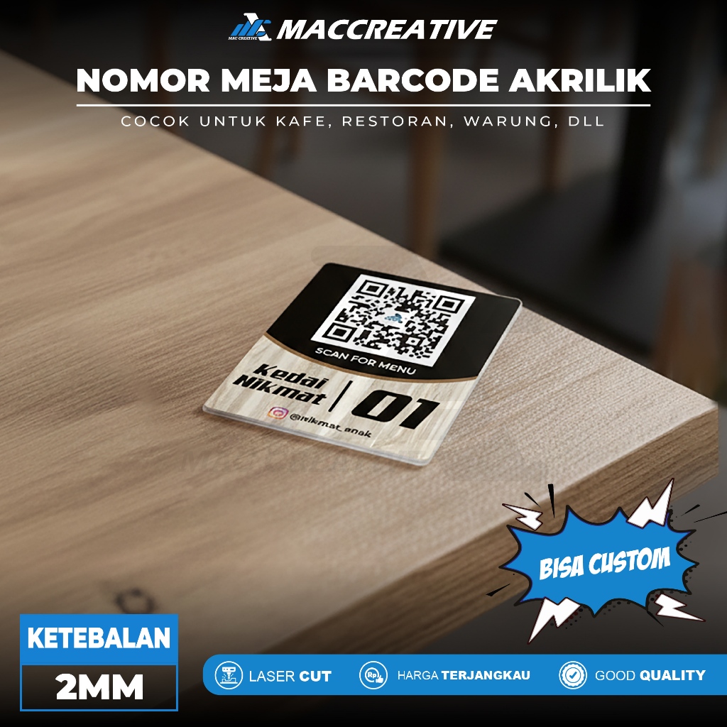 Código QR Personalizado Menú Número De Mesa-Acrílico Impreso Uv ...