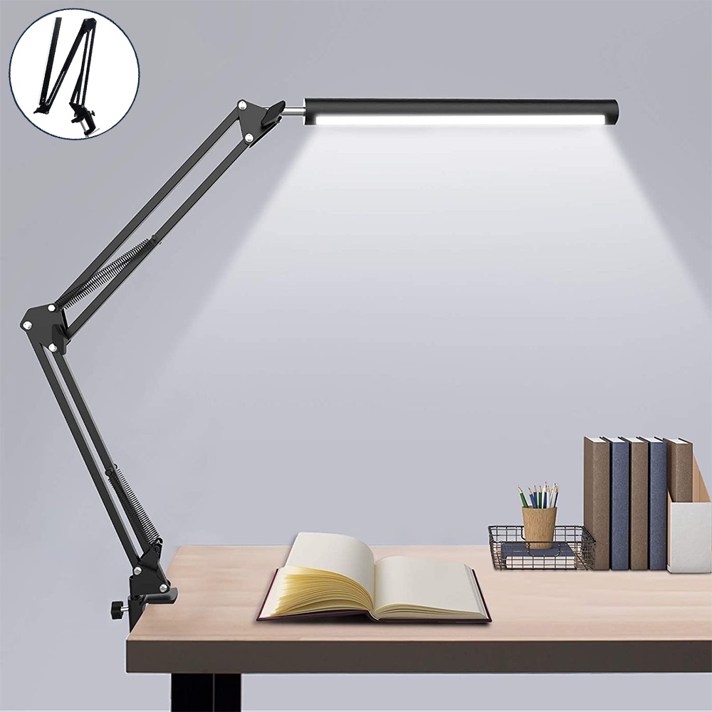 Lámpara de Escritorio LED, Lámpara de Mesa con Brazo Oscilante de 360°, 3 Modos de Luz con 10 ...
