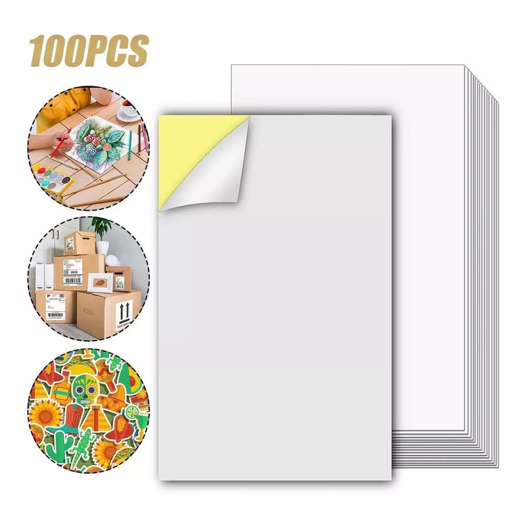Papel Adhesivo Brillante Blanco Para De Imprimir 100 Hojas Shopee México