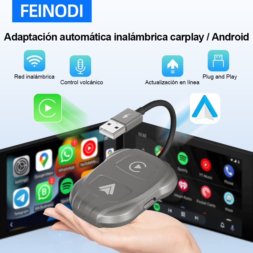 Feinodi Adaptador Inalámbrico Apple CarPlay Y Android Auto 2 En 1 , De ...