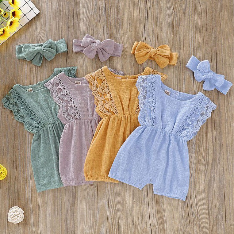 2pcs/set Bebé Romper Traje De Algodón Infantil Niña Arco De Encaje ...
