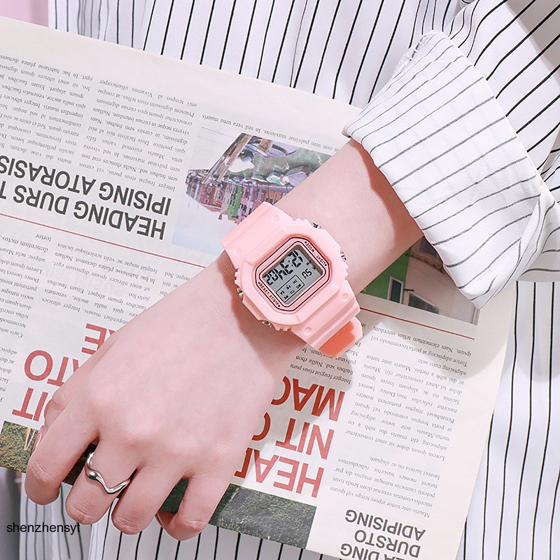 reloj mujer Luminoso Cuadrado Transparente Digital Reloj Impermeable ...