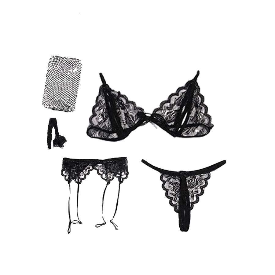 Lencería Sexy Para Mujer / Conjunto De 4 Piezas De Lencería Sexy Con Lazo De Encaje Exótico Con ...