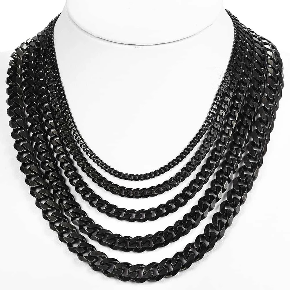 Collar Negro De Acero Inoxidable Para Hombres Cadena Cubana De Moda ...