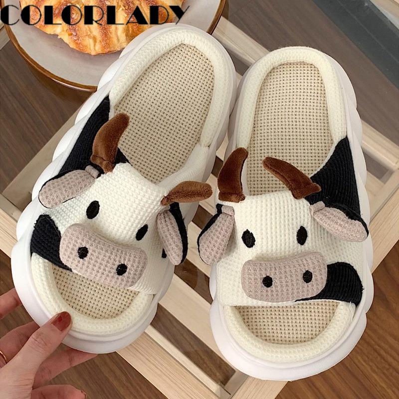 Hermosas Sandalias De Vaca De Lino Zapatillas De Mujer Plataforma De ...