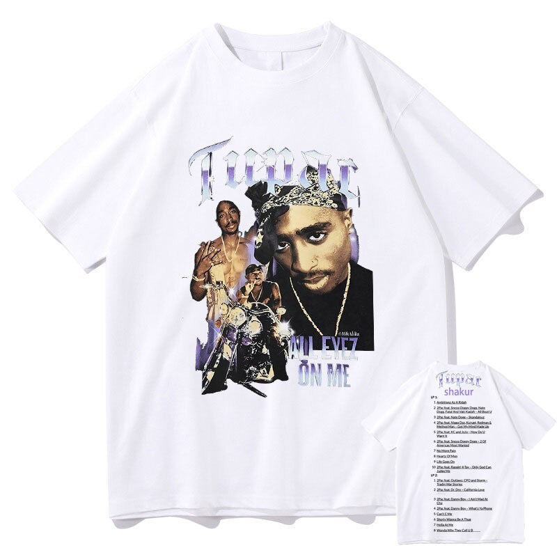 Camiseta Rap Tupac 2pac All EYEZ Motocicleta Vintage Print Hombres ...