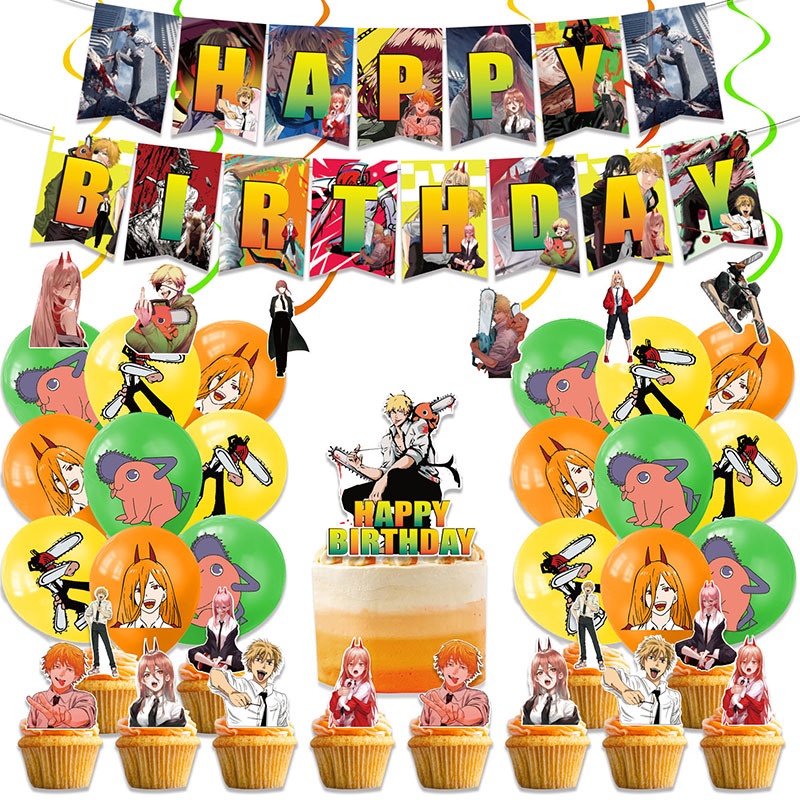 Motosierra Hombre Tema Fiesta Decoración Conjunto Makima Denji Feliz ...