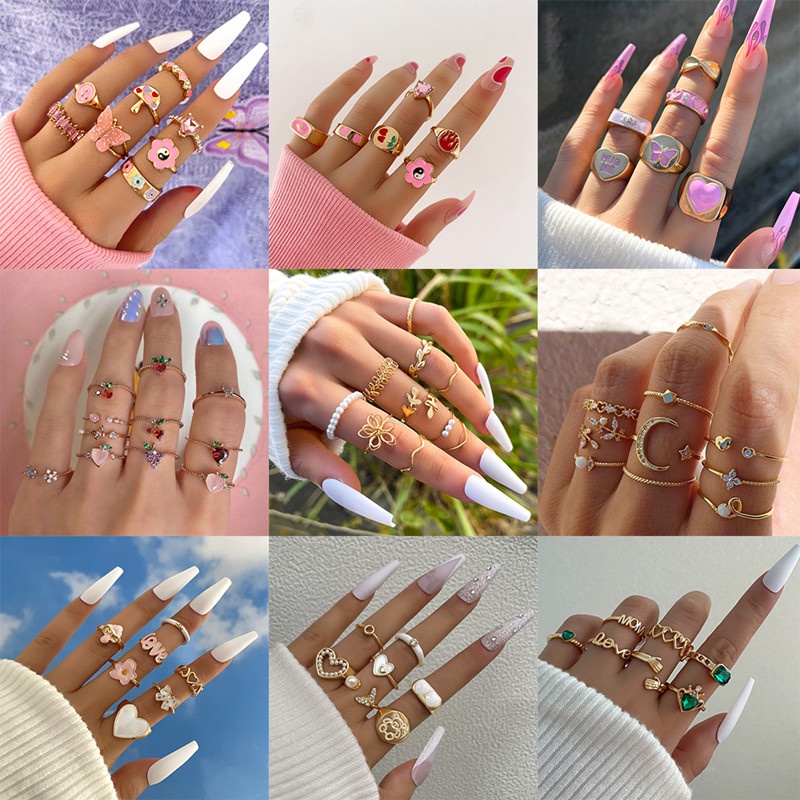 Conjunto De Anillo De Nudillo De Mariposa Acrílico De Cristal De Moda Para Mujeres Regalos De ...