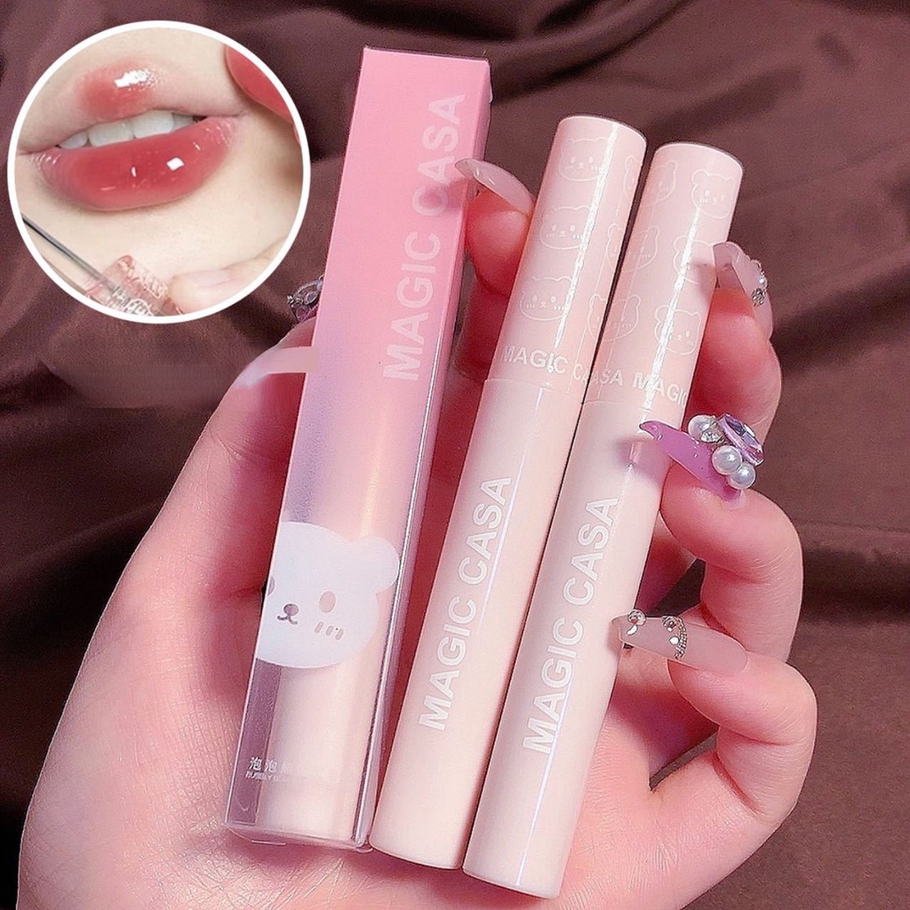 MAGIC CASA 6 Unids/SET Bubble Bear Espejo Agua Vidrio Labio Glaseado Labial Hidratante | Shopee ...