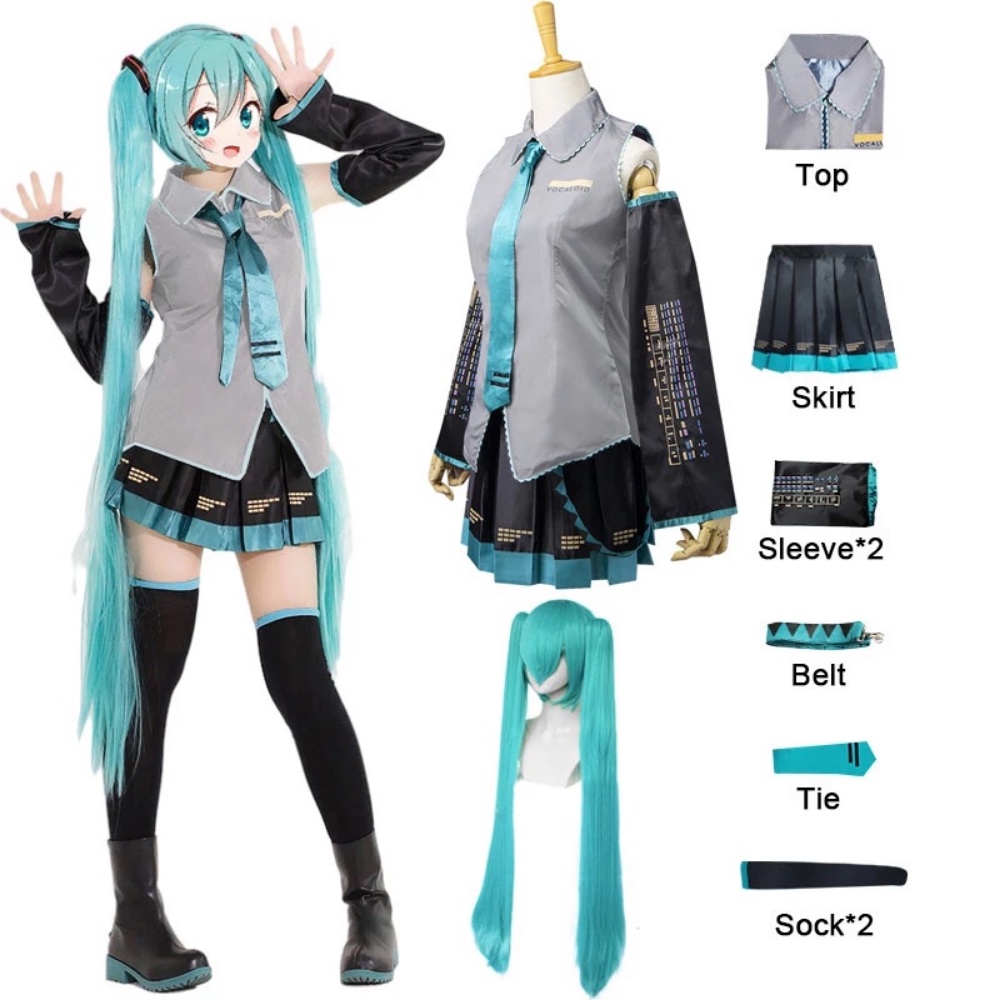 Hatsune Miku Cosplay Disfraz Vestido Completo Conjunto Femenino Adulto De Halloween Para Mujeres