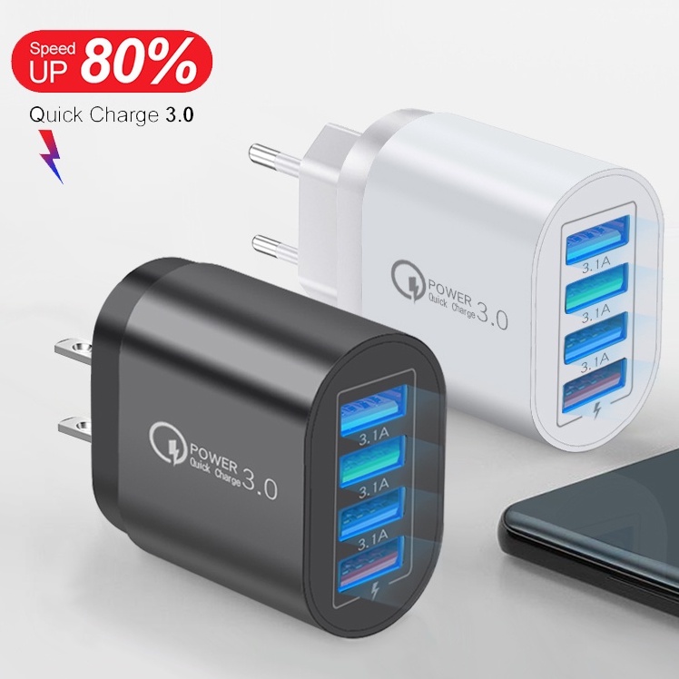 JTKE Cargador USB De 4 Puertos, De Pared Qc3.0 48W Adaptador De Carga Rápida | Shopee México