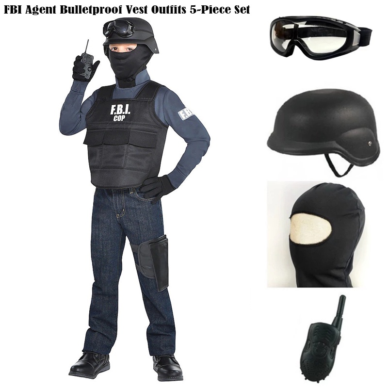 Disfraz De Halloween Navidad Para Niños Cosplay Agente Del FBI Chaleco ...
