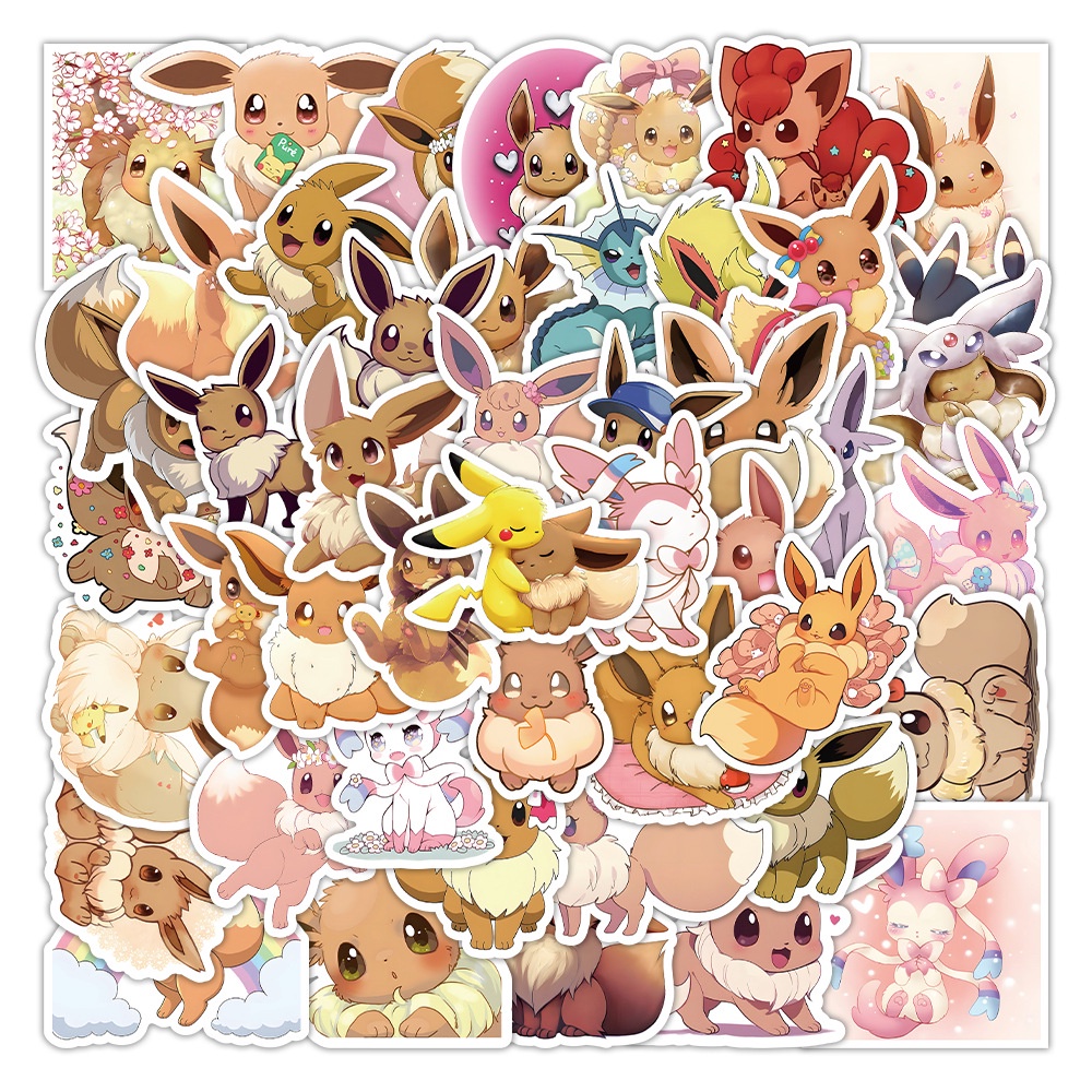 52 Pegatinas Impermeables De PVC Dibujos Animados De Eevee Pokemon (2 ...