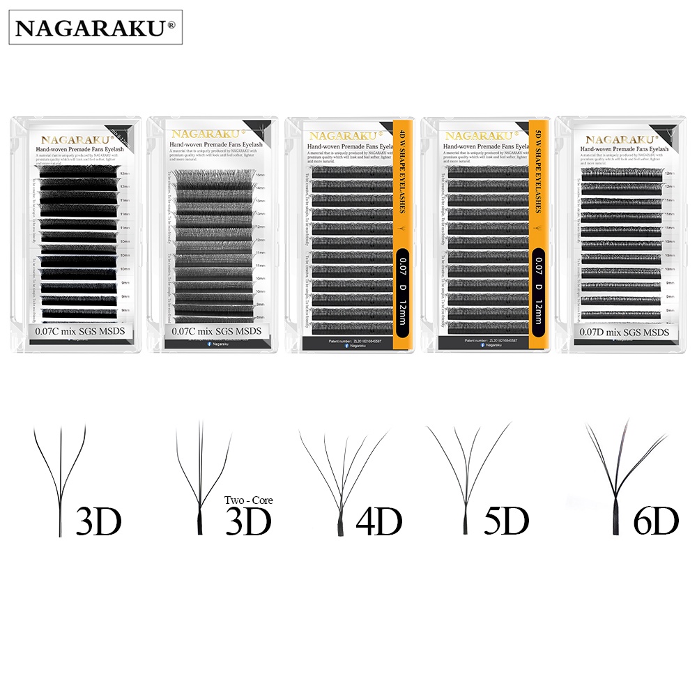 Nagaraku 4d 5d W Forma Prefabricado Abanicos Extensiones De Pestañas A