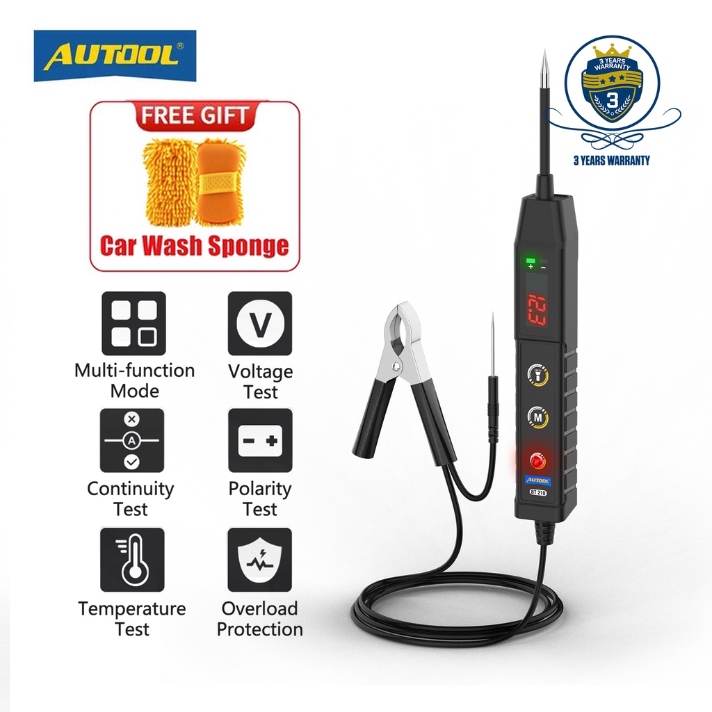 AUTOOL 9V-30V Voltaje Eléctrico Sonda De Potencia Del Coche Probador De ...