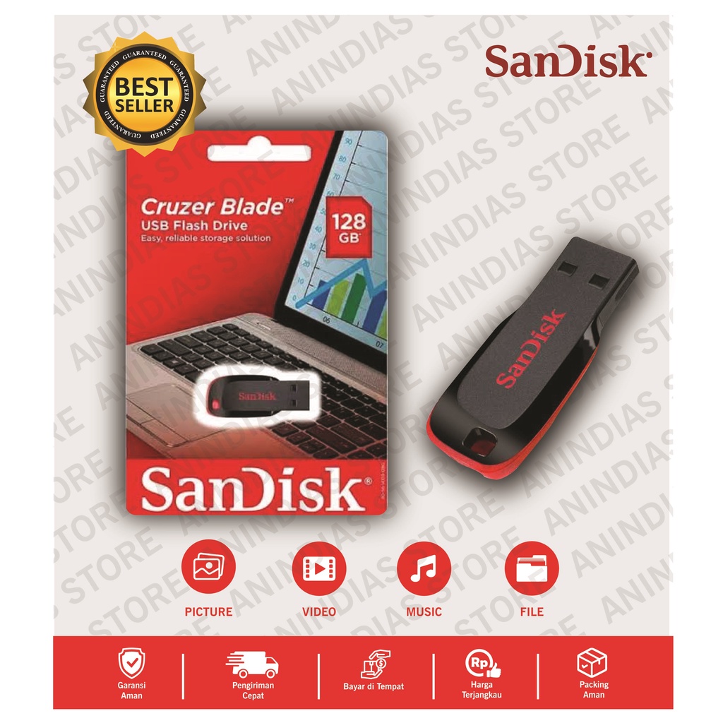 !! Sandisk Cruzer Blade CZ50/128Gb/64Gb/32Gb/16Gb/8Gb Flashdrive/Cruzer ...