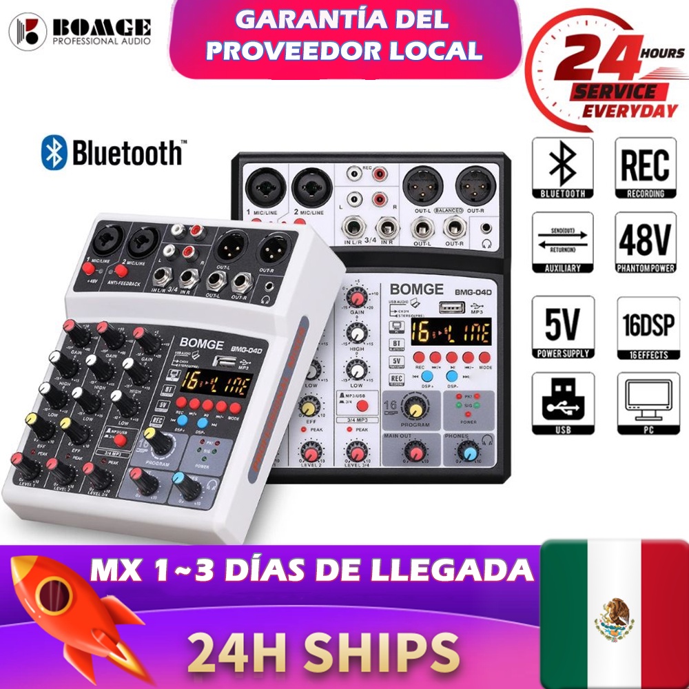 BOMGE Mezclador De Sonido De audio dj De 4 Canales Con Bluetooth MP3 USB , Grabación Estéreo ...